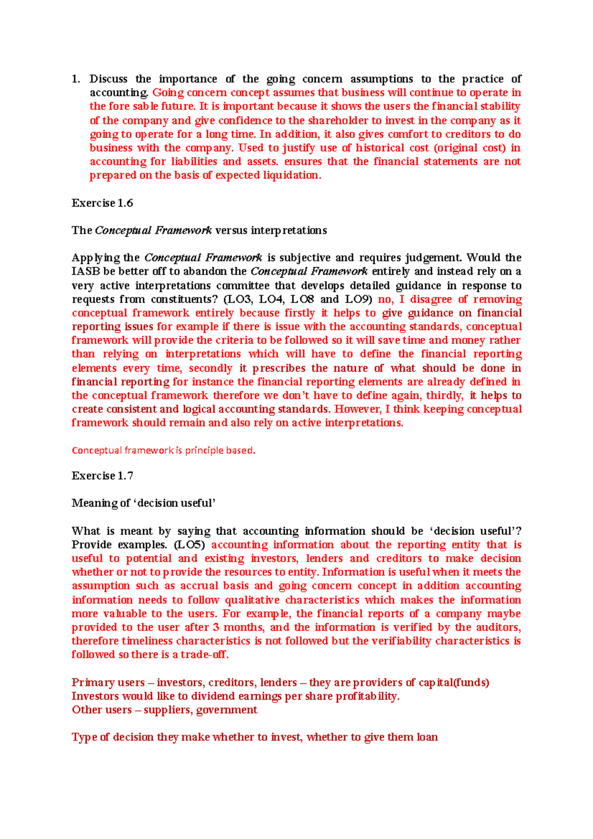 Tutorial 2 Questions - Discuss the importance of the going concern ...