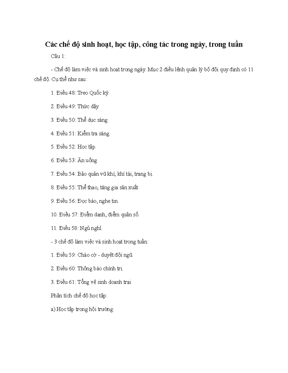 Đàm Long - Bài tổng hợp ANQP - Các chế độ sinh hoạt, học tập, công tác ...