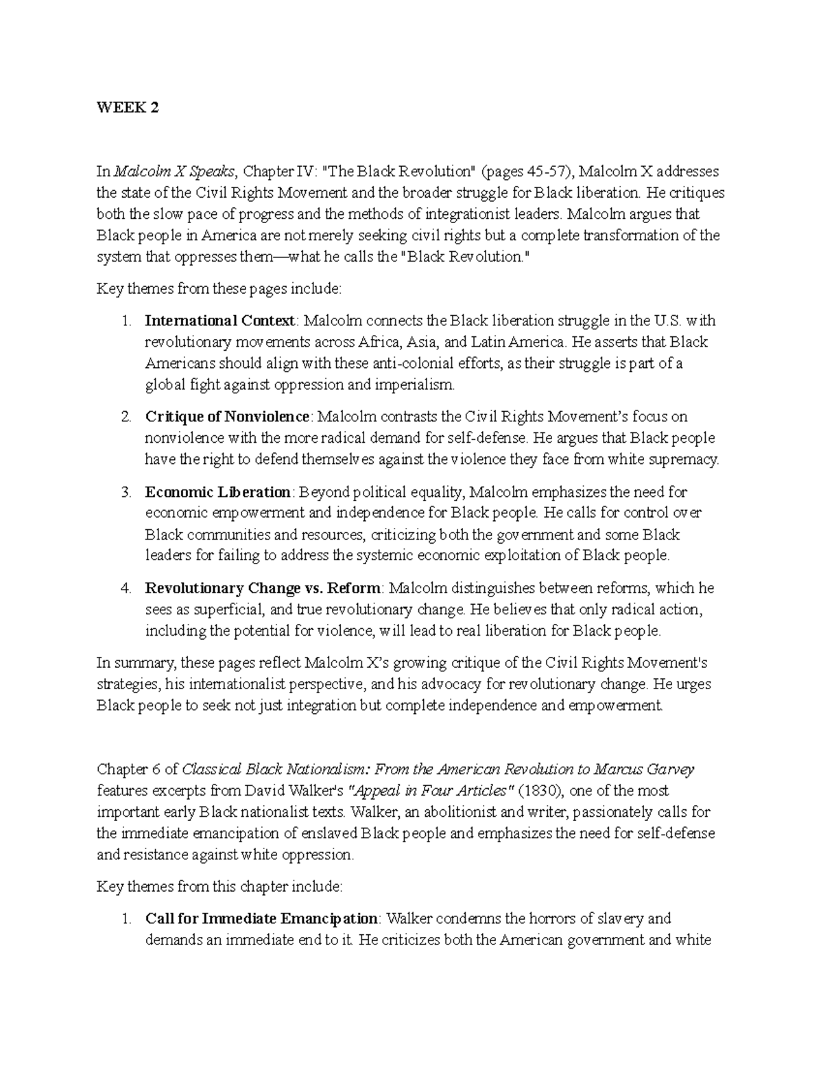 Week 2 Malcolm reading notes - WEEK 2 In Malcolm X Speaks, Chapter IV ...