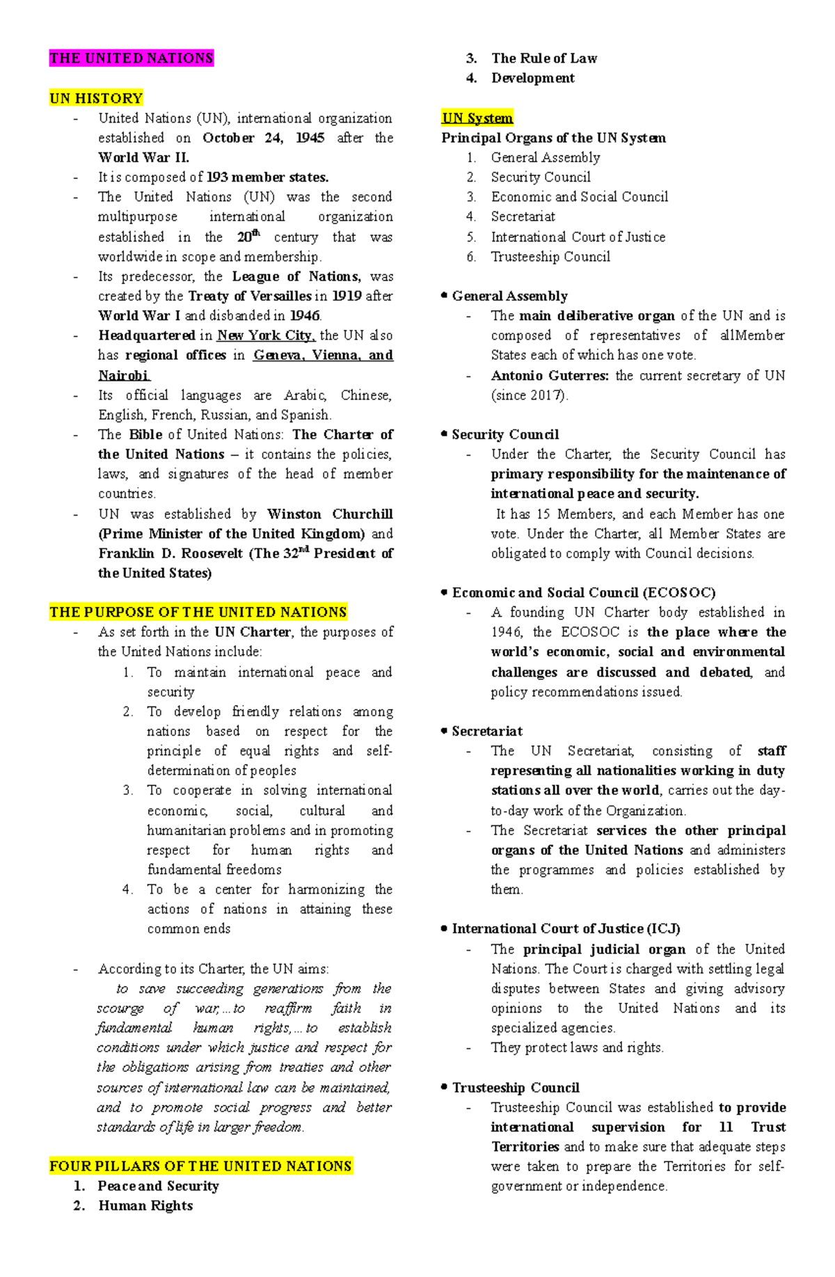 The-United-Nations - Contemporary world - UN - THE UNITED NATIONS UN ...