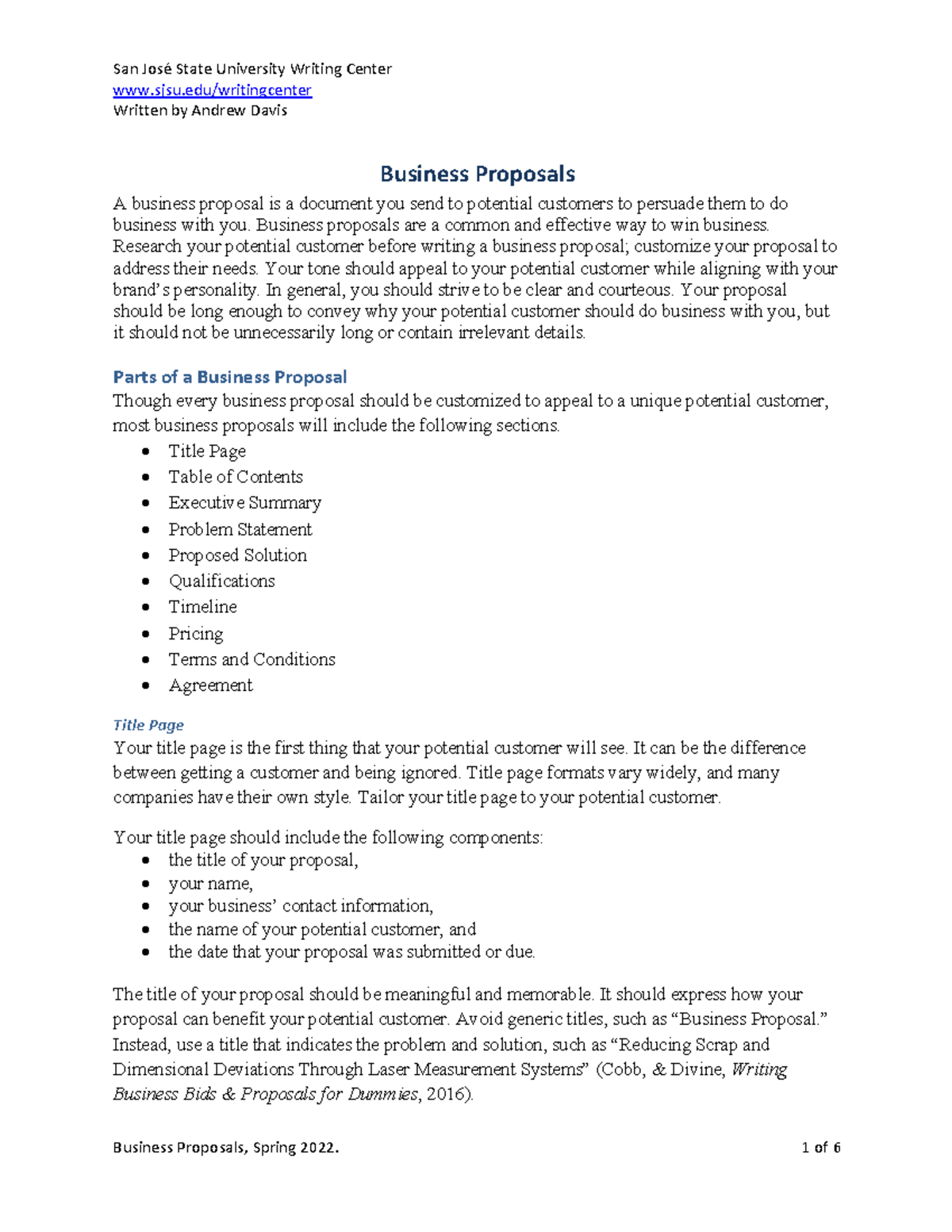 Business Proposals - San José State University Writing Center sjsu ...