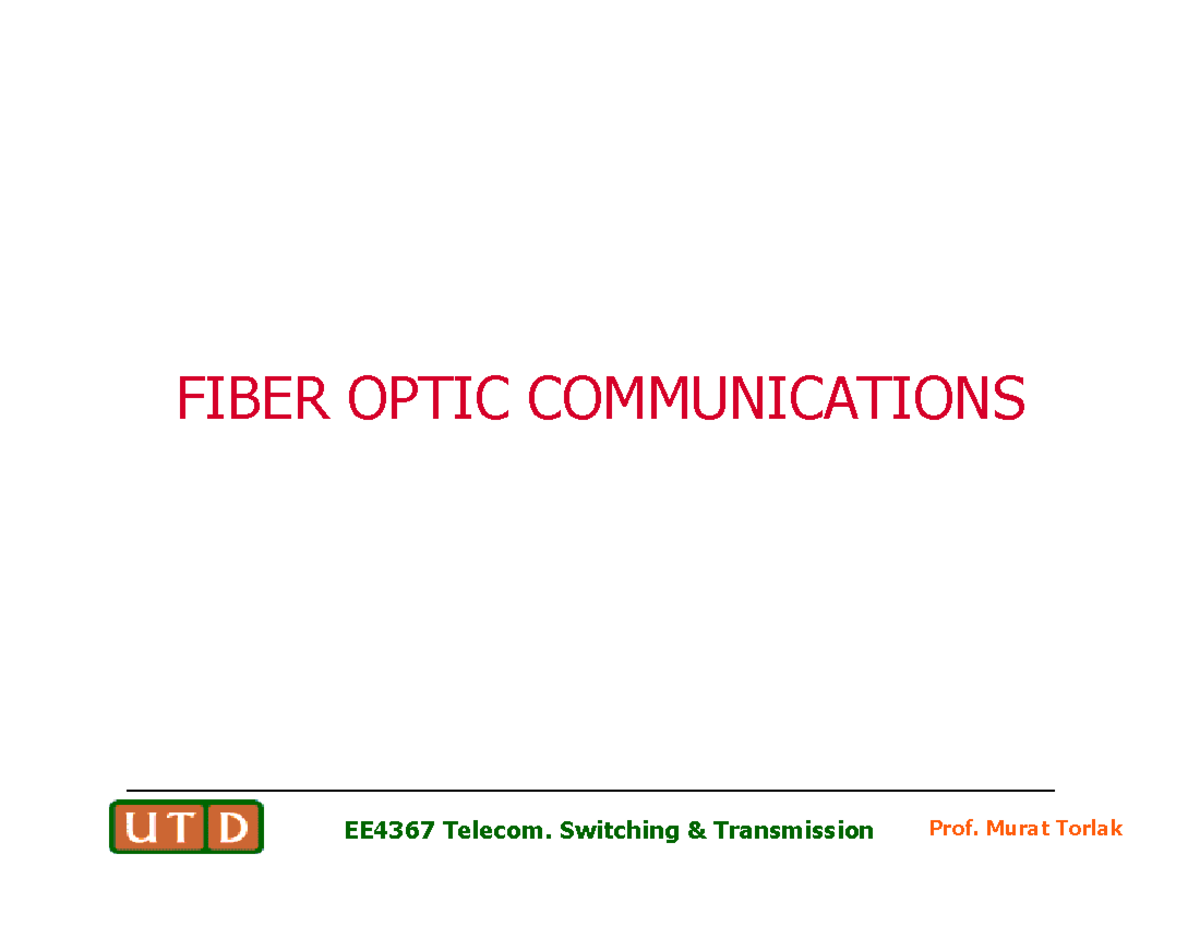 Fiberoptics - This ith lecture notes for optical fiber communication ...