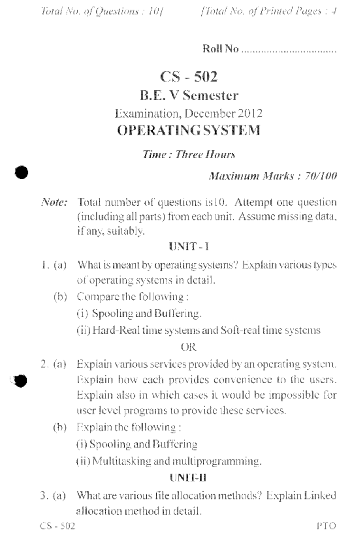 Cs 502 operating system dec 2012 - Total No. of Questions : No. of ...