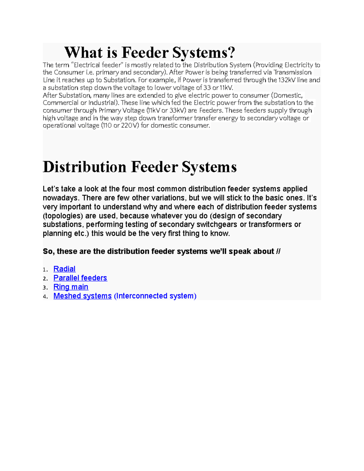 Distribution Feeder systems - What is Feeder Systems? The term ...