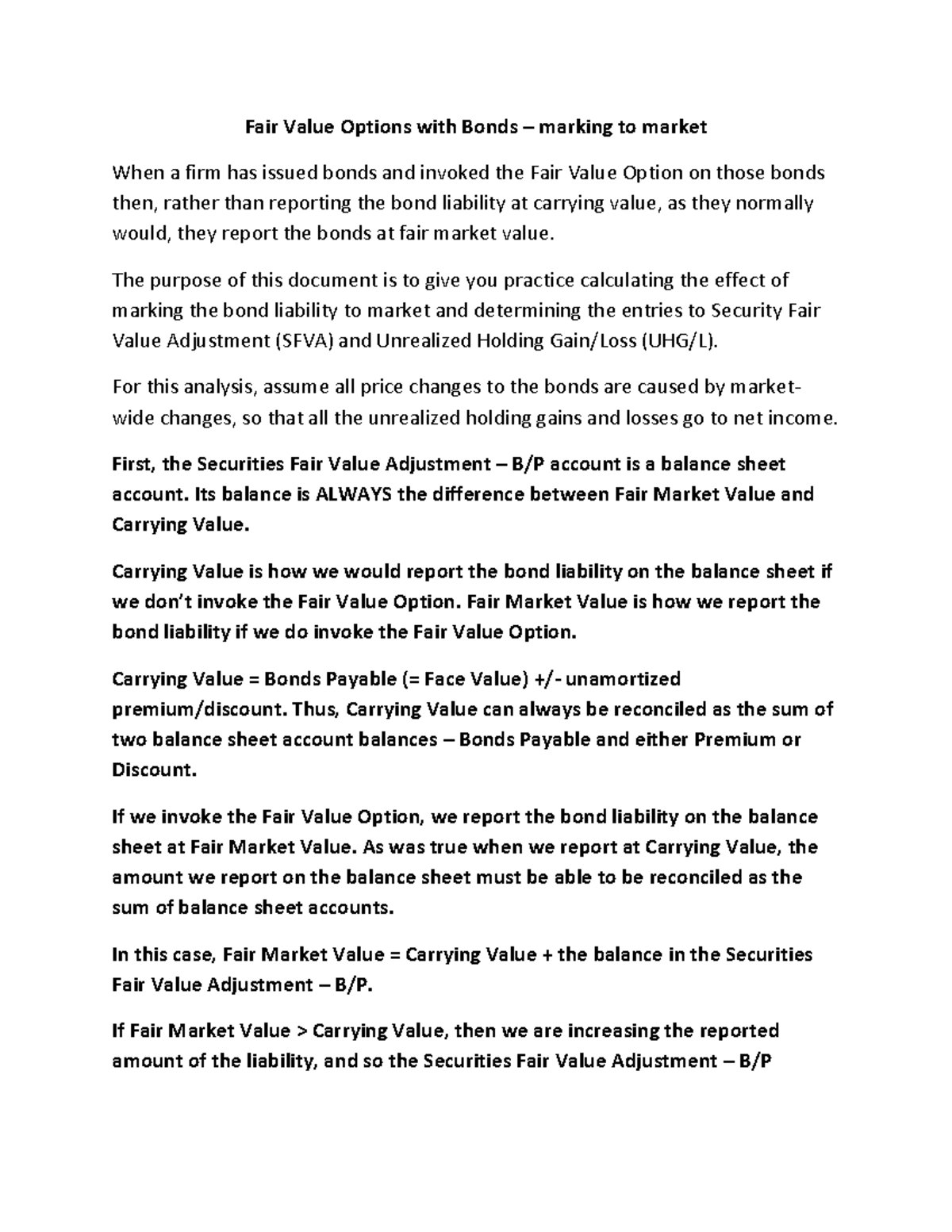 Fair Value Options with Bonds 6 - The purpose of this document is to ...