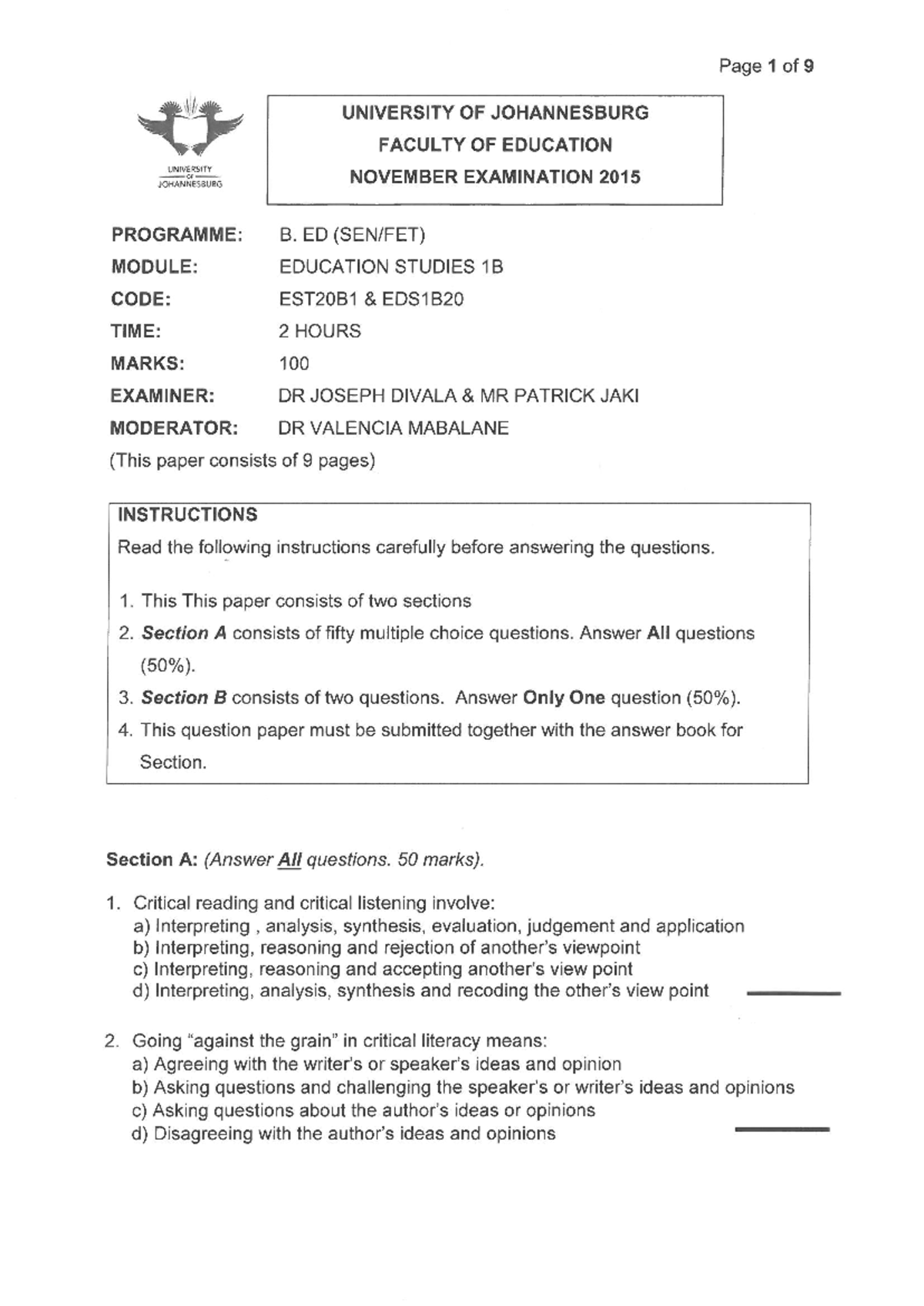Uj 17871+ Source 1+ Source 1.1 - Page 1 of 9 UNIVERSITY OF JOHANNESBURG ...
