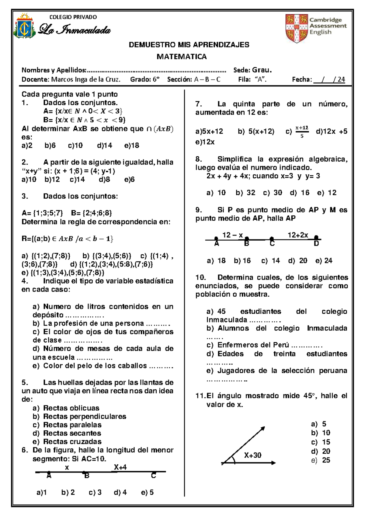 Matematica 6TO fila A - sadas - DEMUESTRO MIS APRENDIZAJES COLEGIO ...