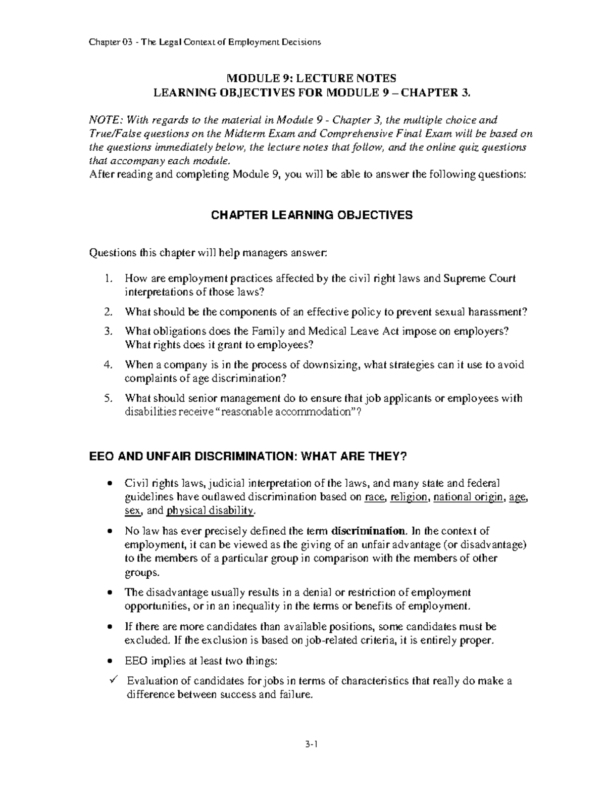 Chapter 3 Lecture Notes MODULE 9 LECTURE NOTES LEARNING OBJECTIVES