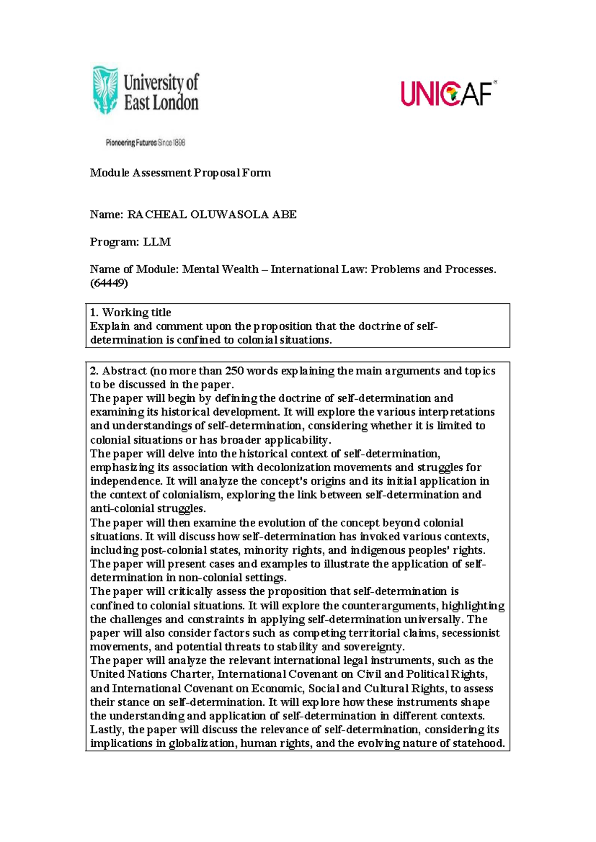 LLM module assessment proposal form - Module Assessment Proposal Form ...
