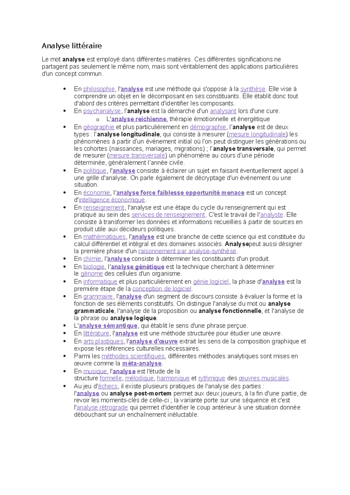 Analyse - Cours - Analyse littéraire Le mot analyse est employé dans ...