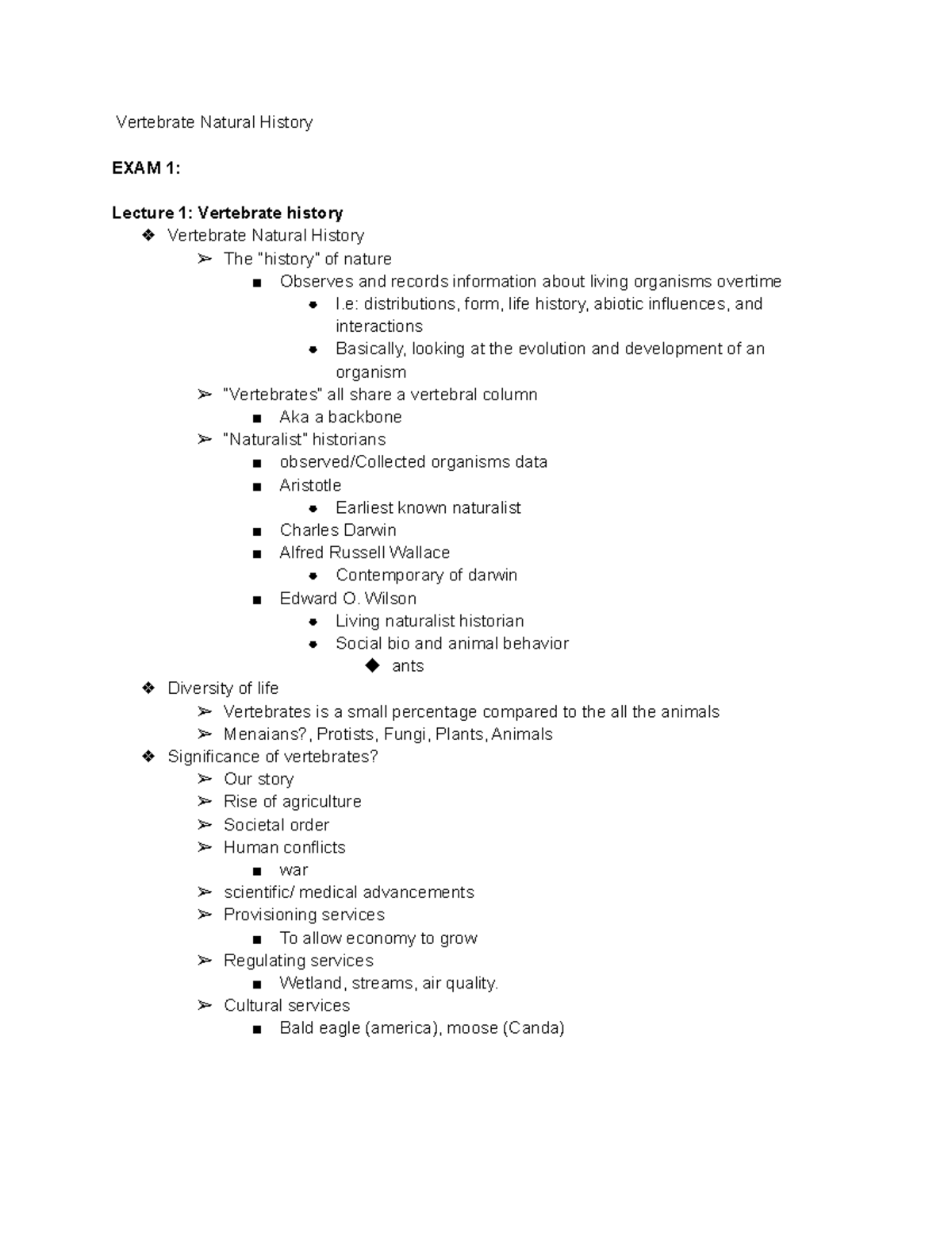 Vertebrate Natural history exam 1 - Vertebrate Natural History EXAM 1 ...