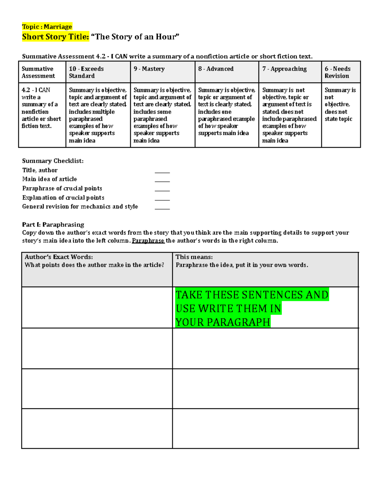 Sampe ALC 4.2 Summary of an Article-Short Story - Topic : Marriage ...
