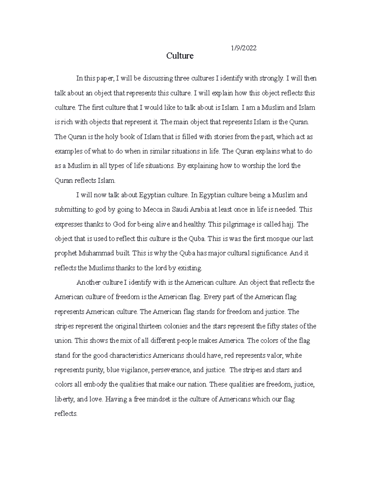 Understanding Culture HUM - 1/9/ Culture In this paper, I will be ...