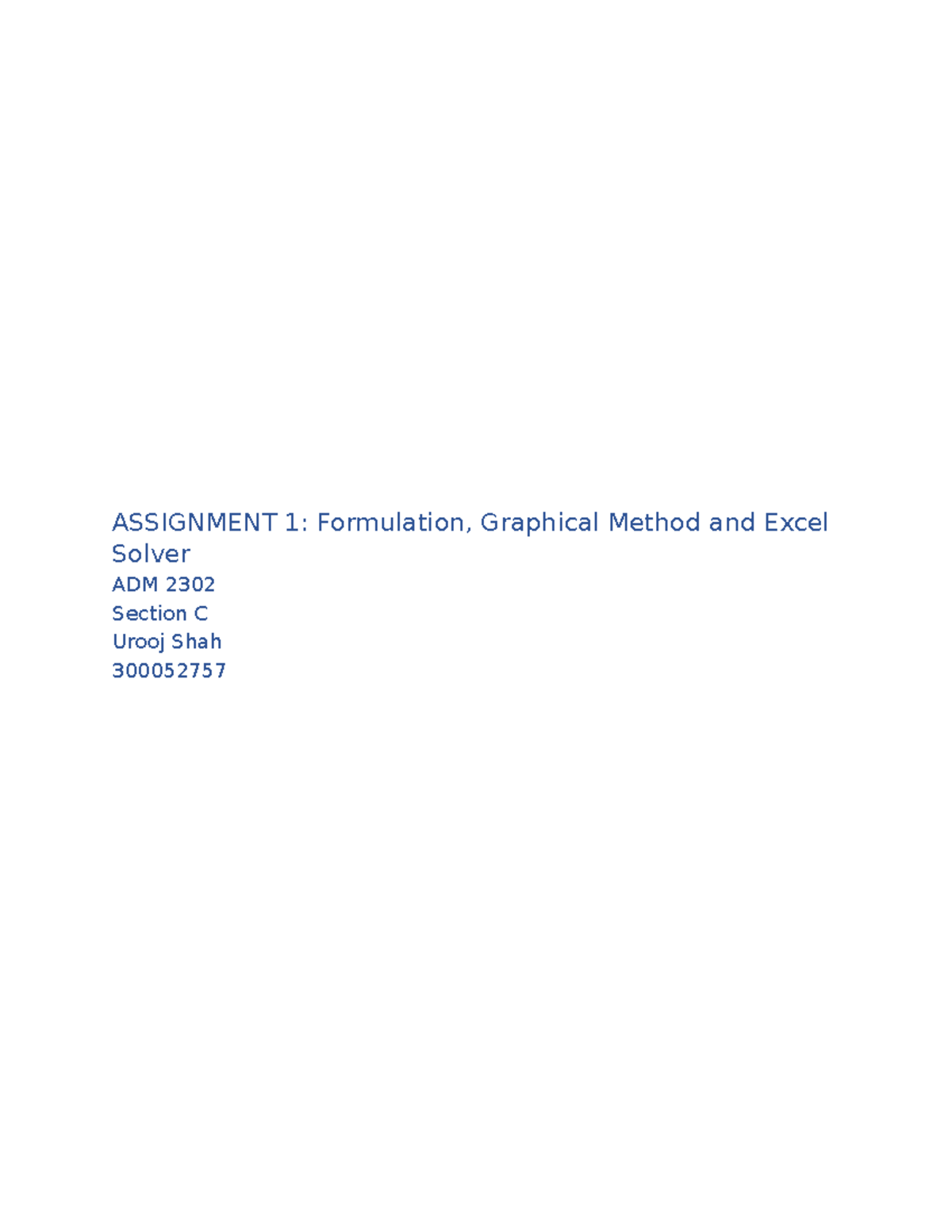 BA Assignment 1 - Hope this helps! - ASSIGNMENT 1: Formulation ...