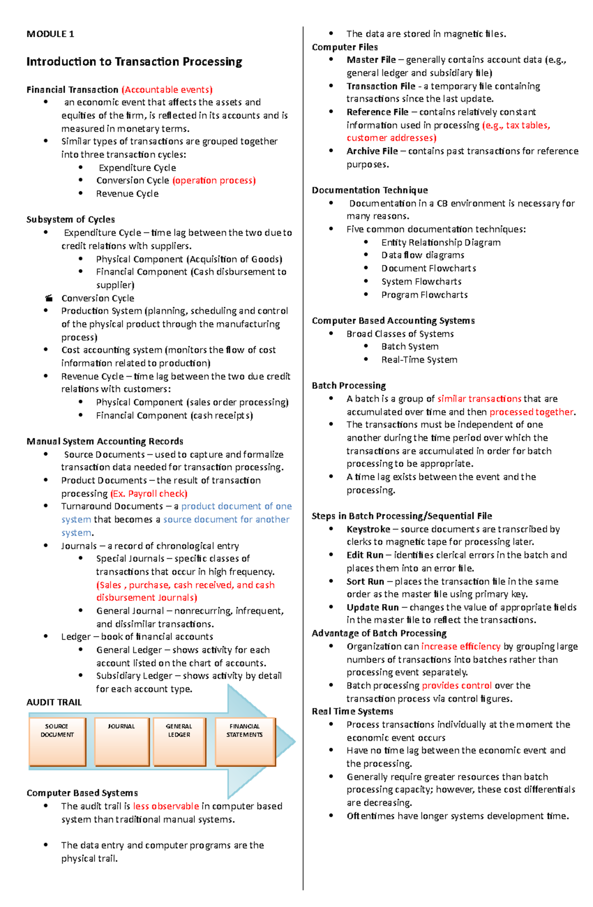 Module 1&2 - MODULE 1 Introduction to Transaction Processing Financial ...