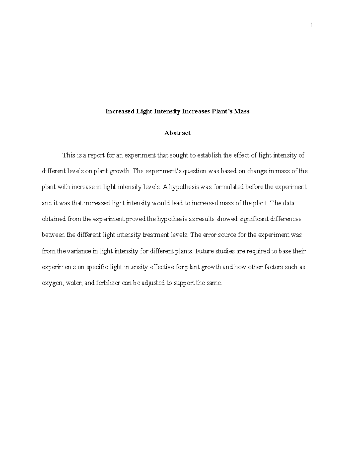 Increased Light Intensity Increases Plant - The experiment’s question ...
