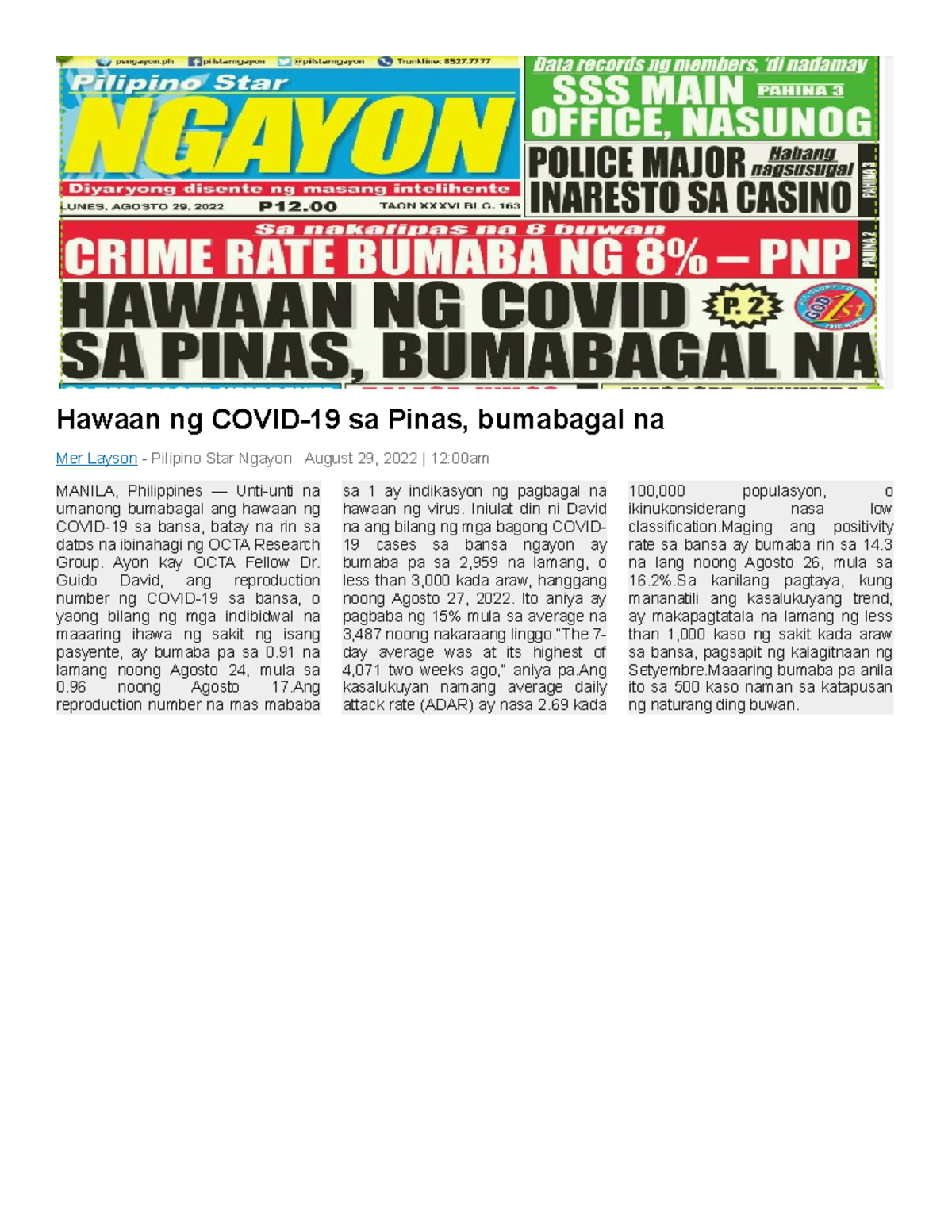 G9 Thomas News - for - Hawaan ng COVID-19 sa Pinas, bumabagal na Mer ...