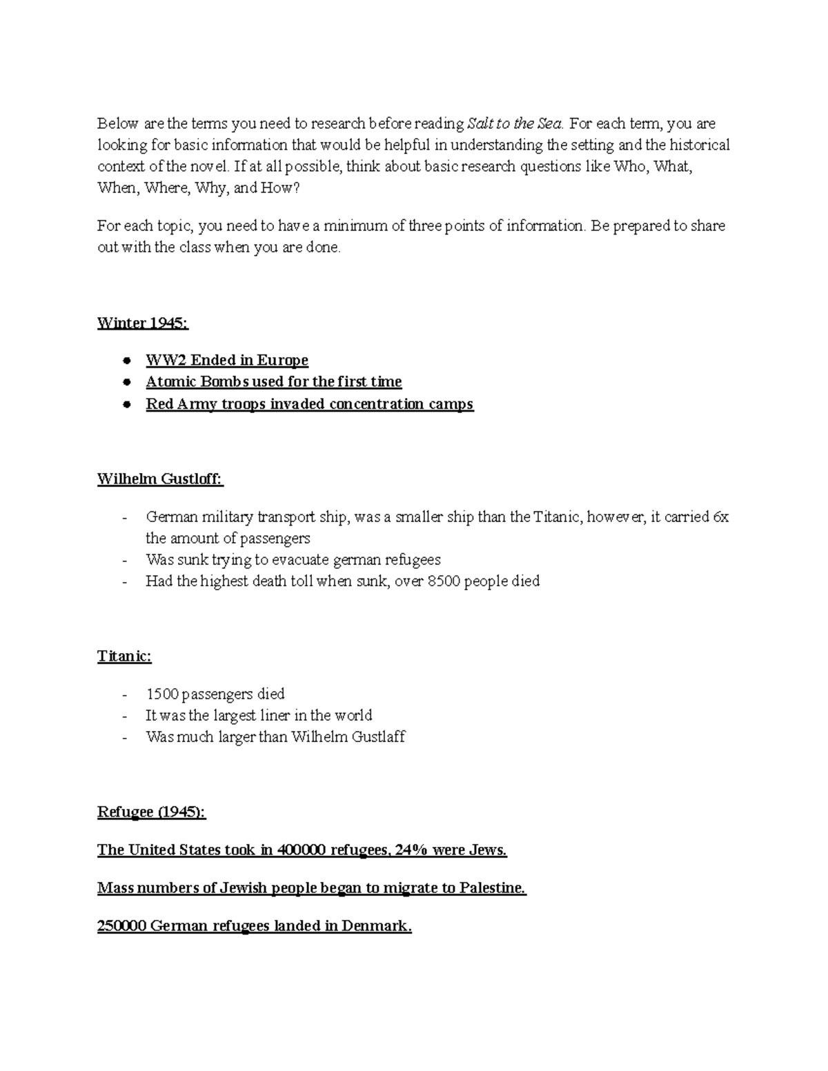 Salt to the Sea Pre-Reading - Below are the terms you need to research ...
