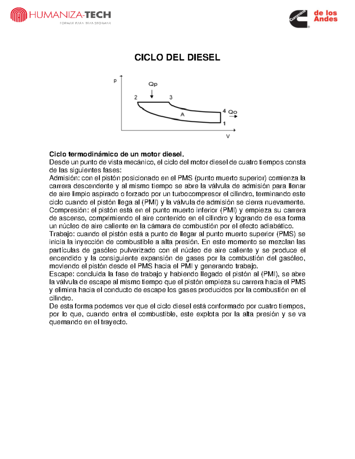 Motores - CICLO DEL DIESEL Ciclo termodinámico de un motor diesel ...