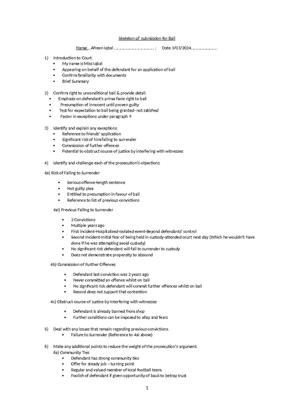Adovocacy Skeleton 4 th March 2024 NEW Draft - Skeleton of submission ...