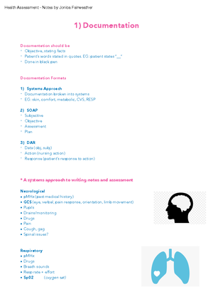 Health assesment in nursing notes - LECTURE 1 DOCUMENTATION What to do ...