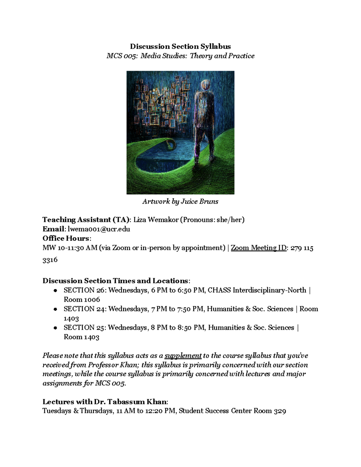 MCS 005 Discussion Section Syllabus (Wednesday) - Discussion Section Syllabus MCS 005: Media ...