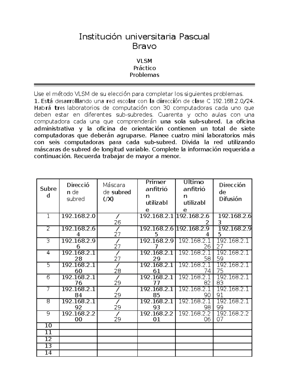 VLSM Practica - TAREA PLAN DE DIRECCIONAMIENTO IPv6 TAREA PLAN DE DIRECCIONAMIENTO IPv6 - - Studocu