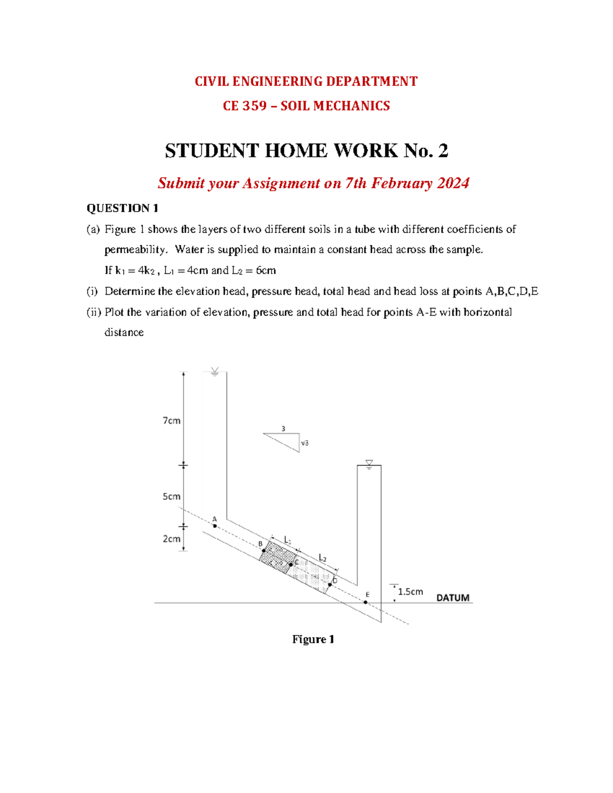 CE 359 Home Work 2 - Assignment that was given to level 300 students ...