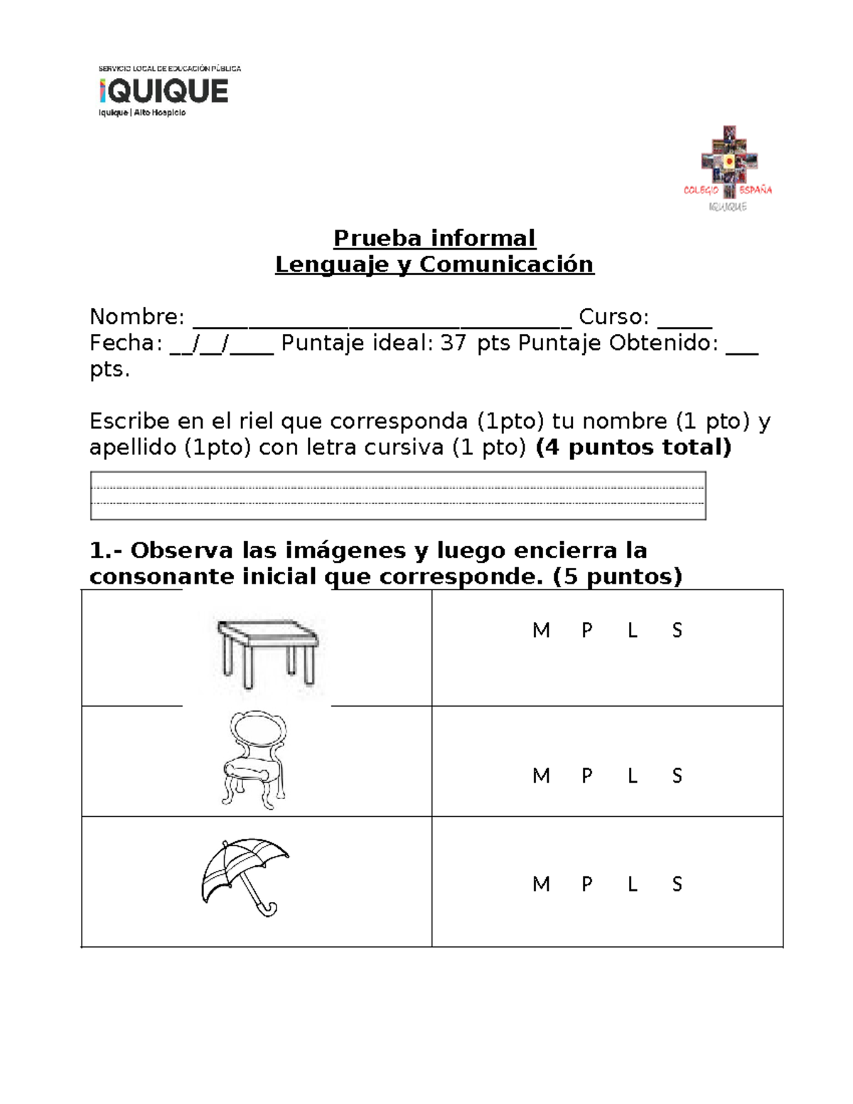 Prueba-de-Diagnostico-de-Lenguaje-Primero-Basico original - Prueba ...