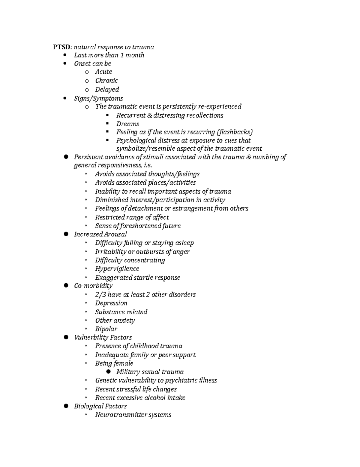 PTSD - Lecture notes 18 - PTSD: natural response to trauma Last more ...