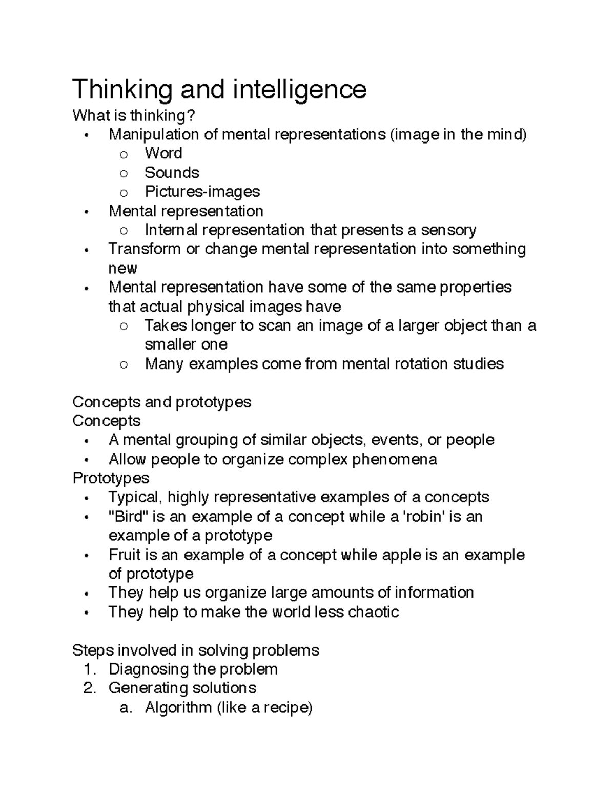 Psych 6 - Chapter 6 - Thinking and intelligence What is thinking ...