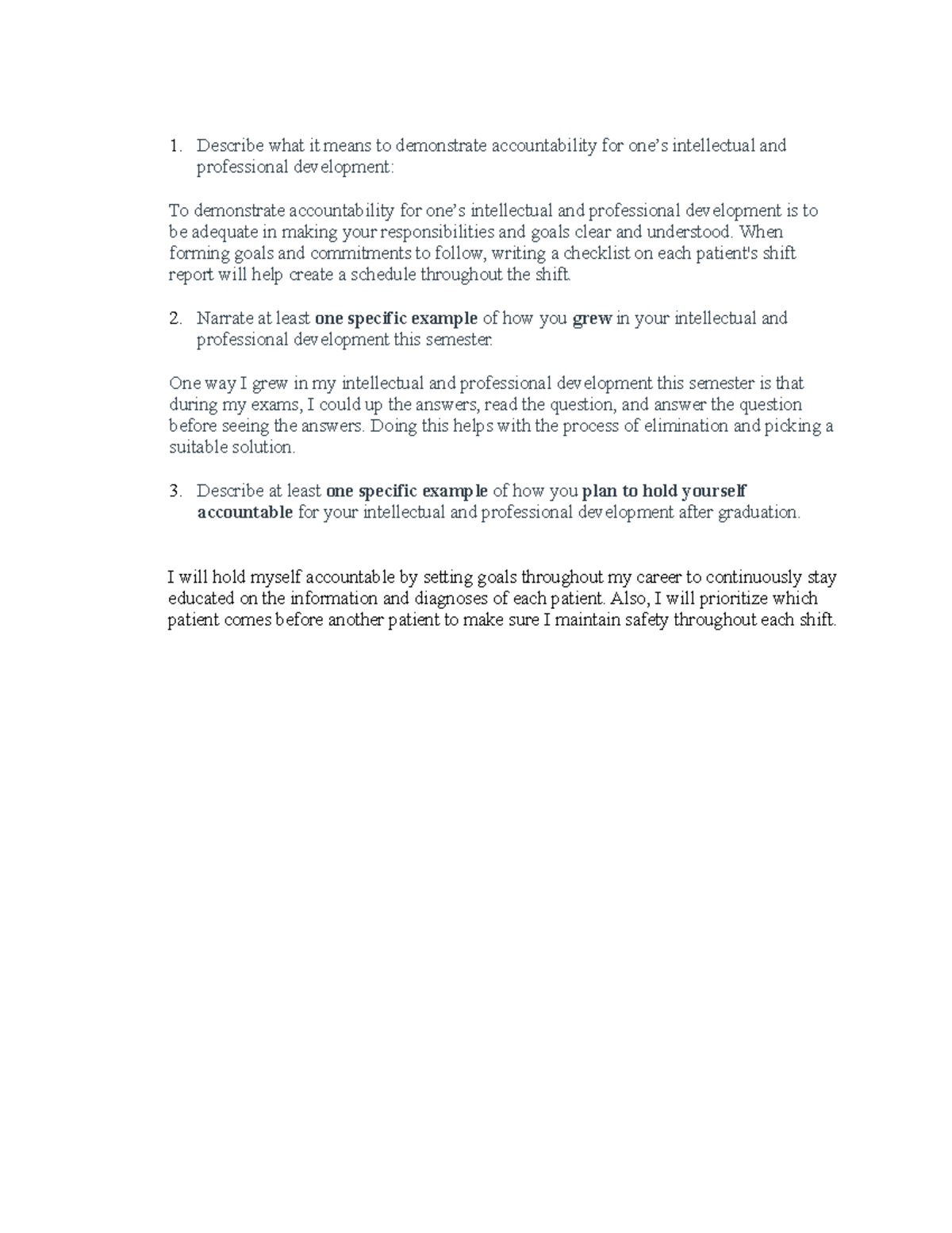 Professionalism - note for nursing - Describe what it means to ...