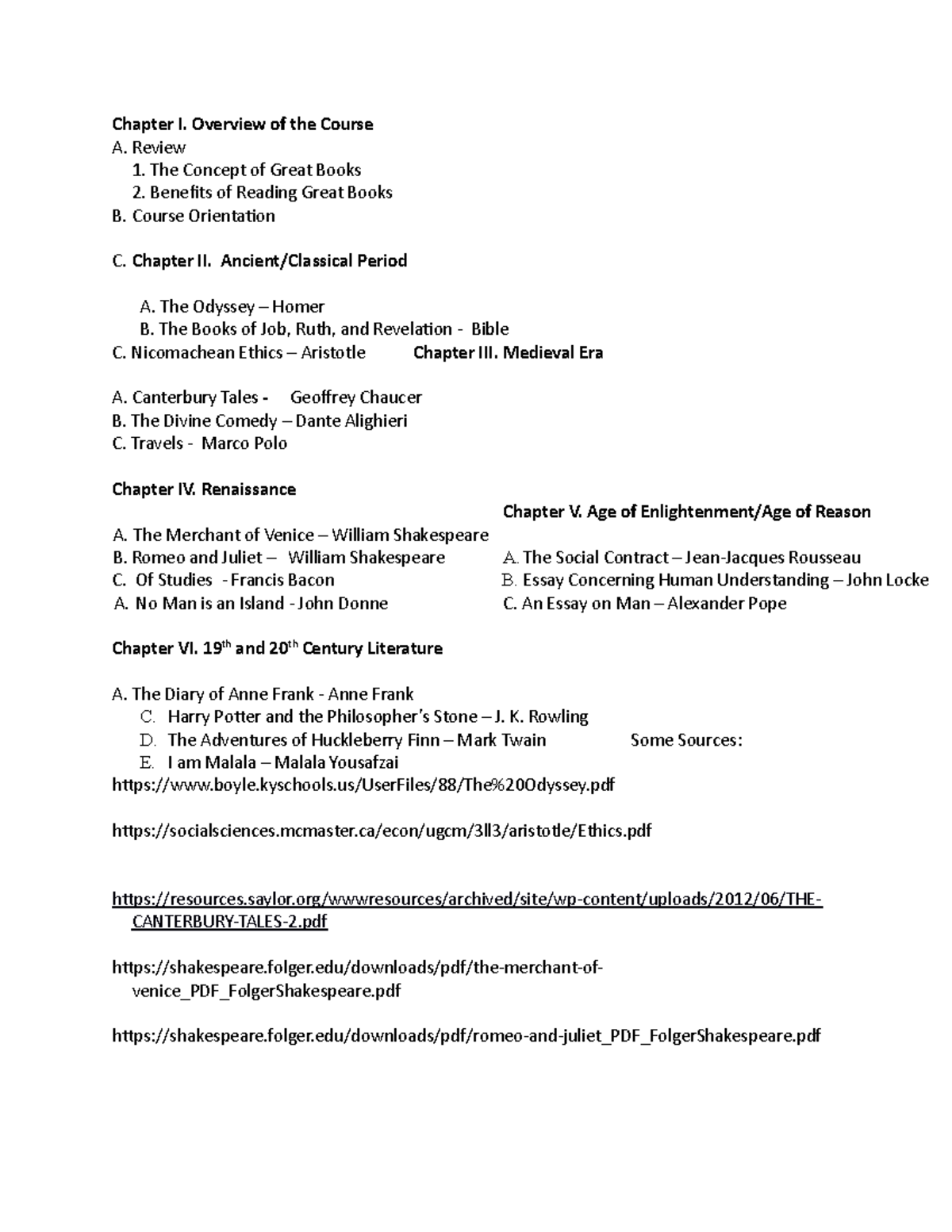 LIT-11-Outline - Outline of Canterbury Tales - Chapter I. Overview of ...
