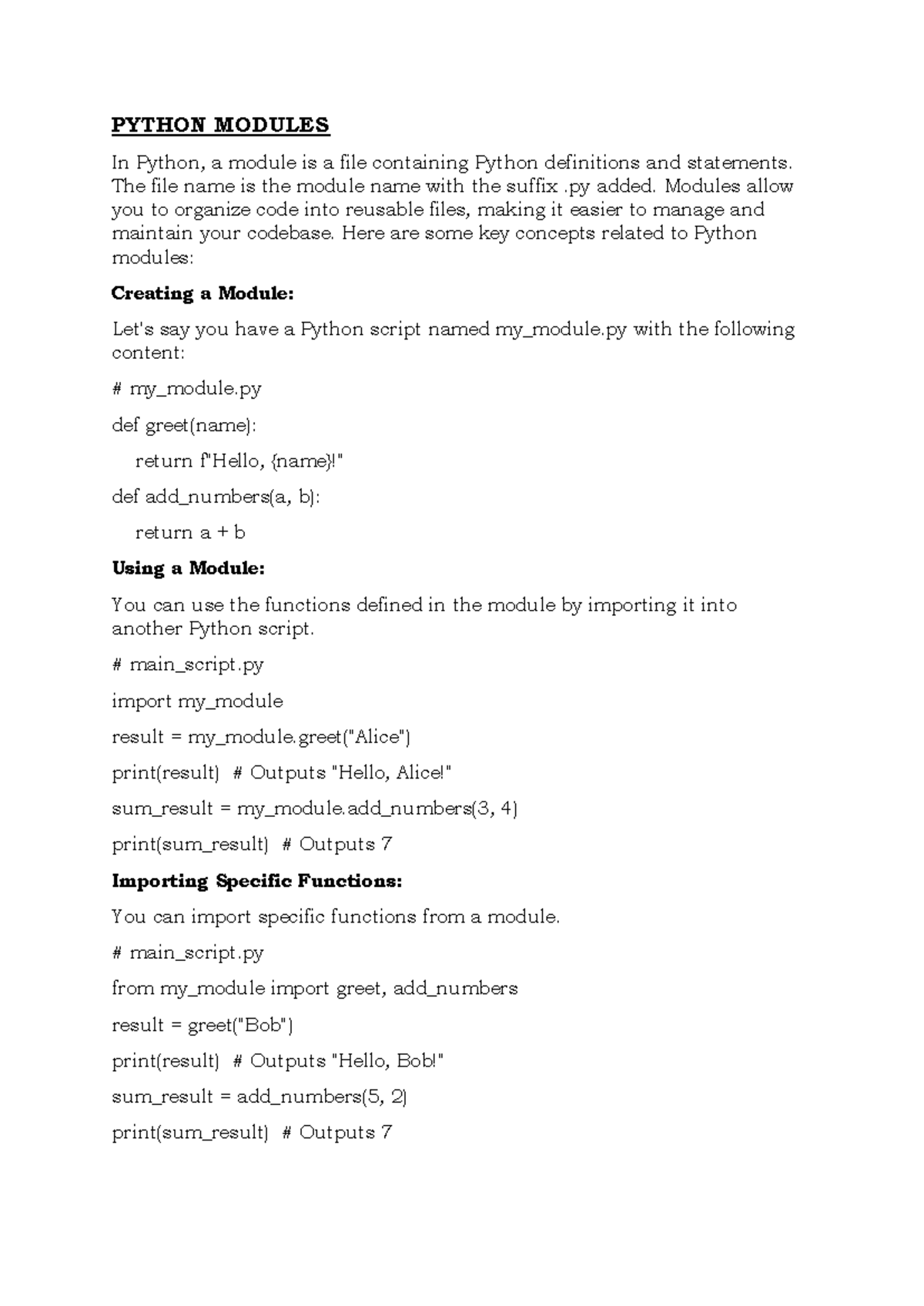 INFORMATION TECHNOLOGY - PYTHON MODULES In Python, a module is a file ...