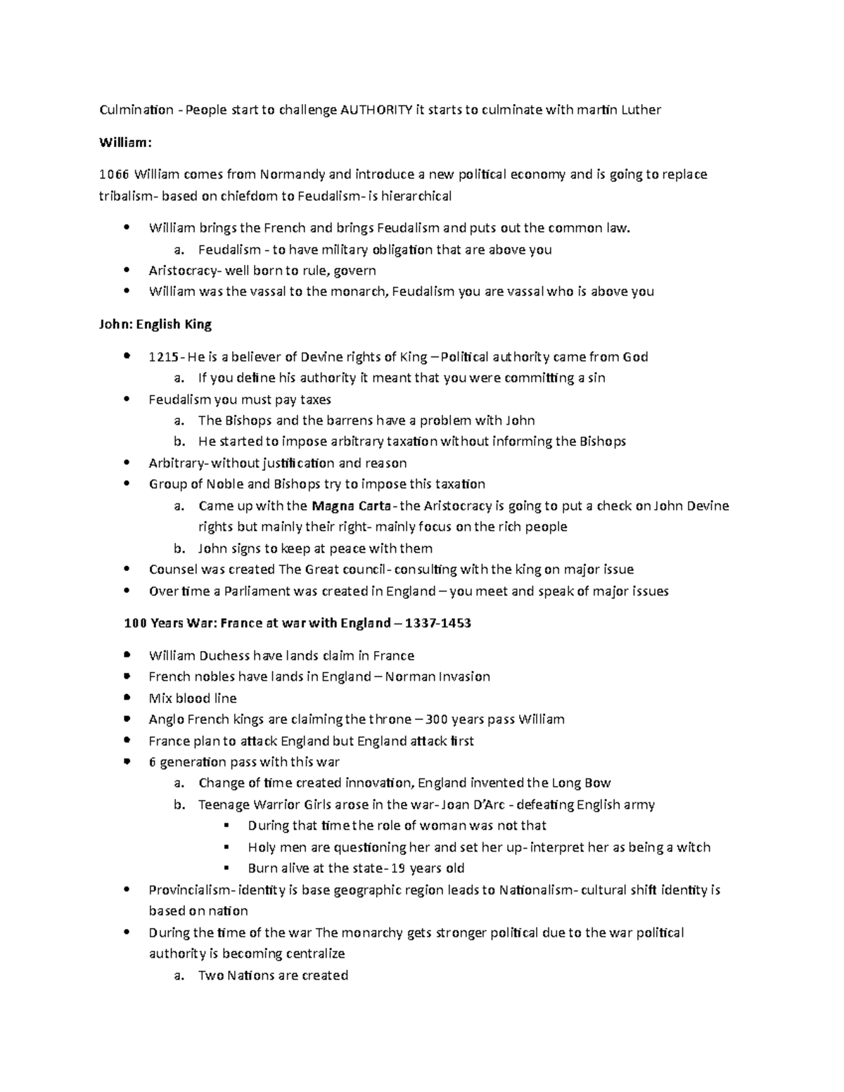 Culmination - Lecture notes Chapter 6 - Culmination - People start to ...