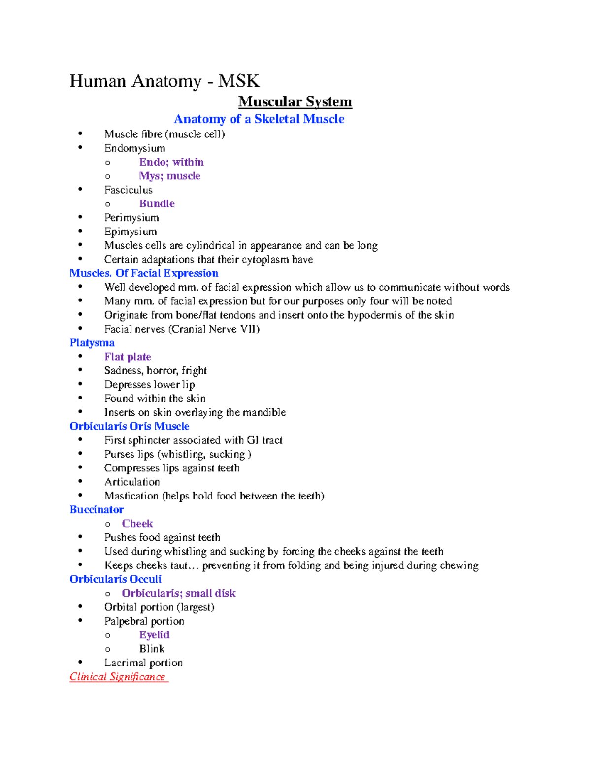 MSK Anatomy - Lecture notes All lectures - Human Anatomy - MSK Muscular ...