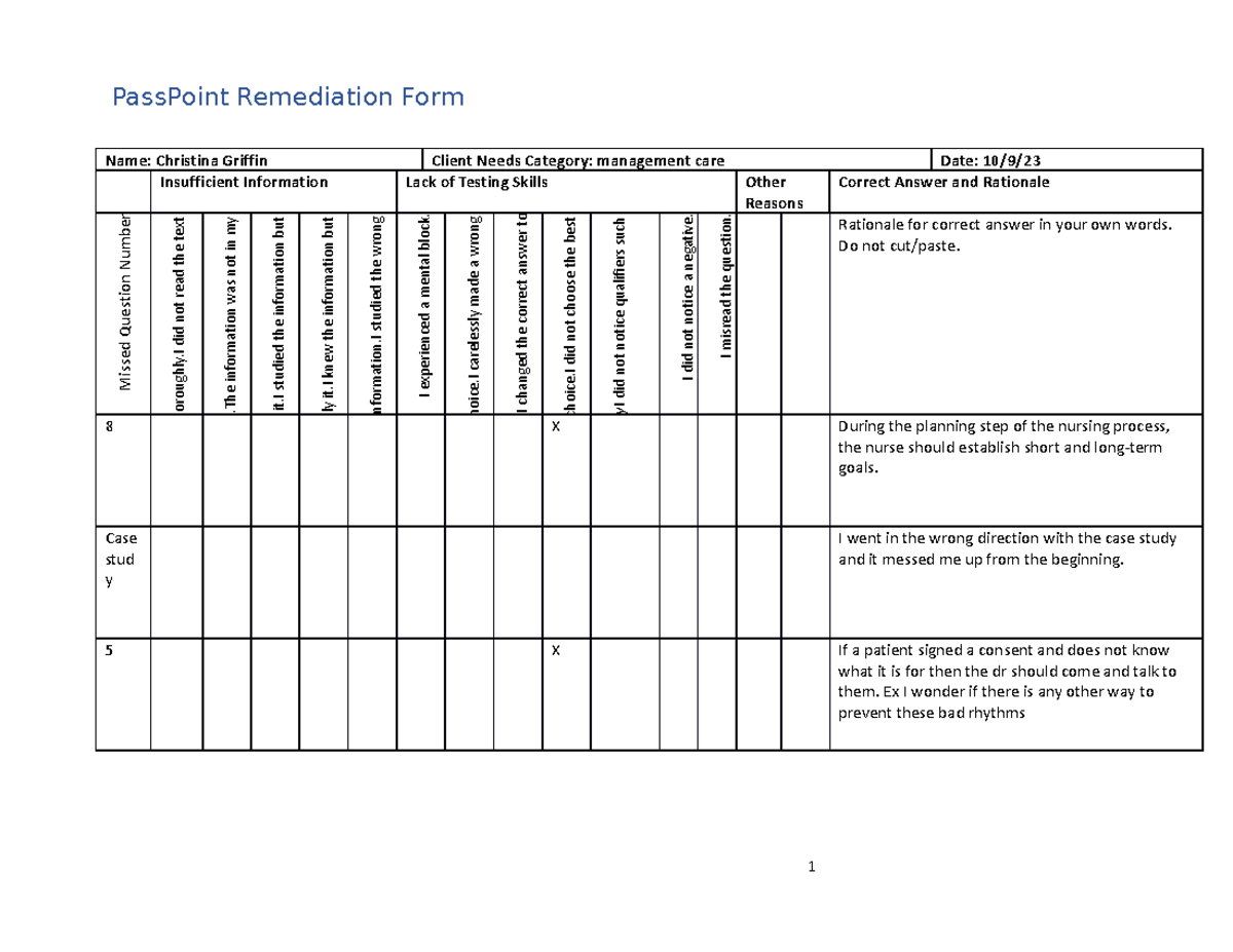 Pass Point Remediation Form 2023-management of care 1 - PassPoint ...