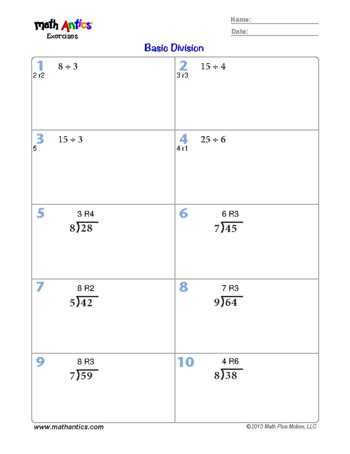 Exercises Basic Division (Finshed Copy) - 1 2 3 4 5 6 7 8 9 10 ...