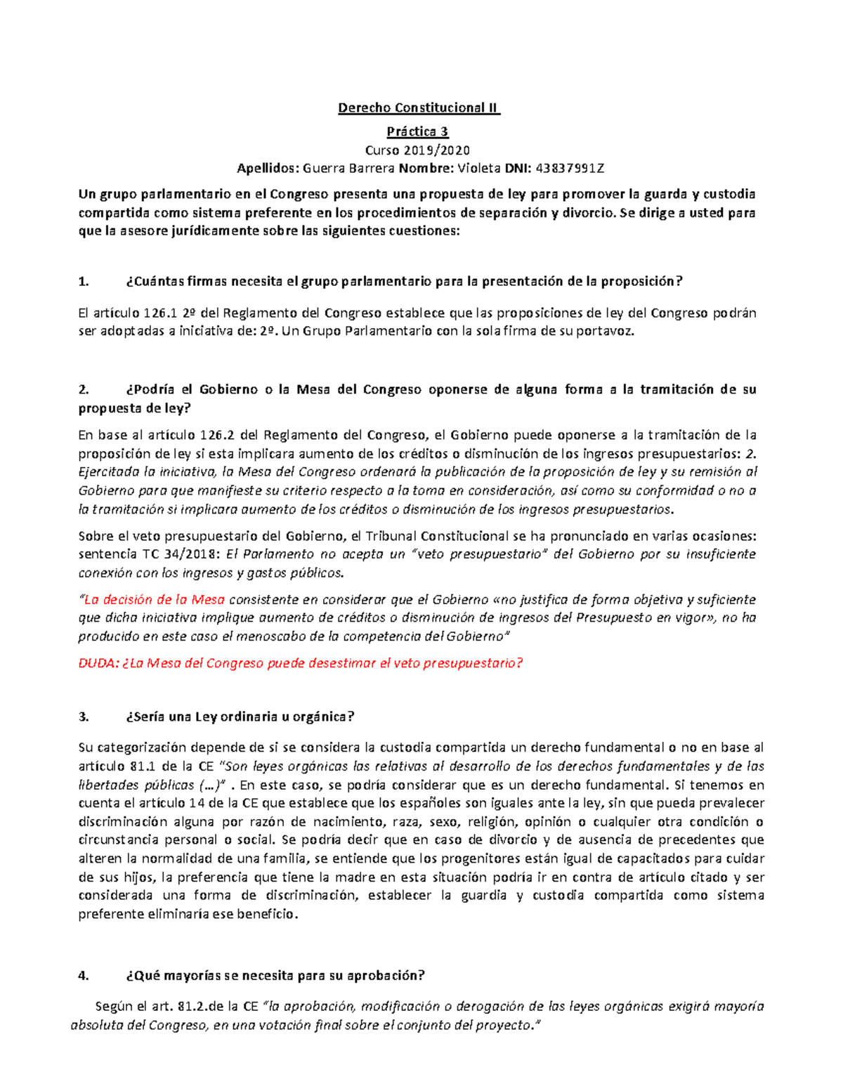 Práctica 4 - Derecho Constitucional II - Warning: TT: undefined function: 32 Warning: TT ...