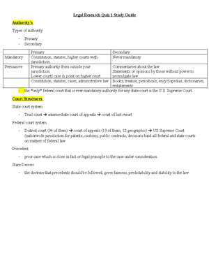 Legal Research Outline - LR QUIZ 2 STUDY GUIDE WEEK 5: Controlled ...