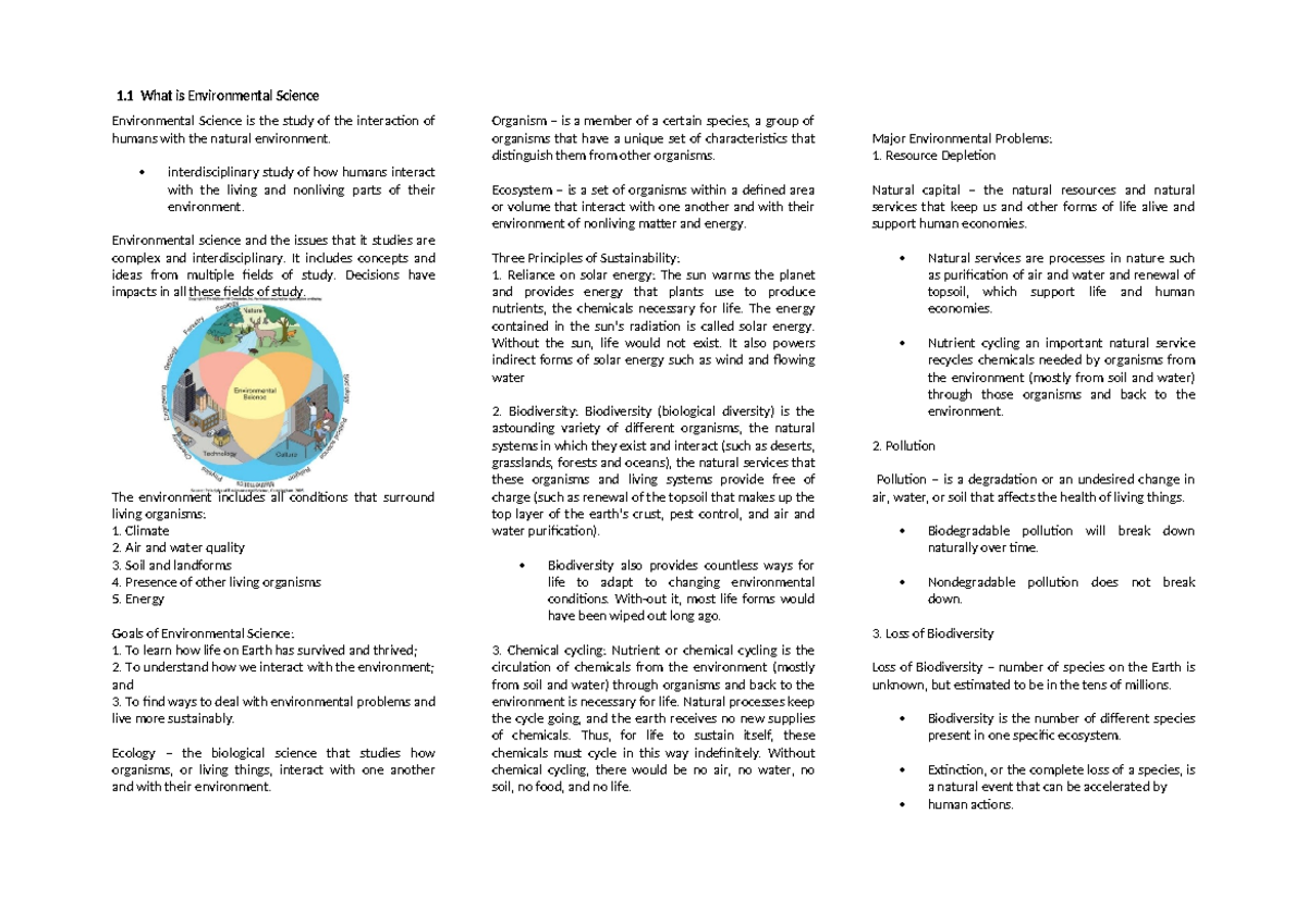 GE ES – Environmental Science - Environmental Science is the study of ...