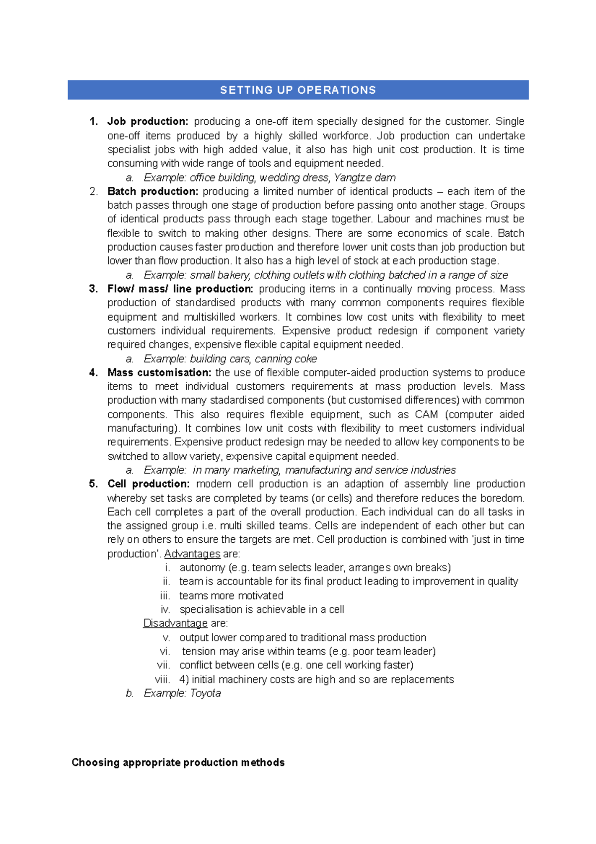 Setting up operations - SETTING UP OPERATIONS Job production: producing ...