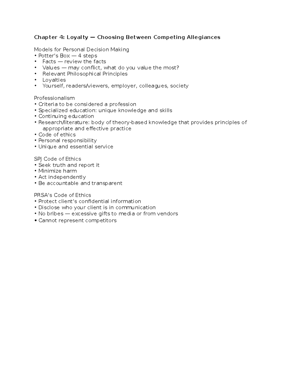 Ethics Chapter 4 - Chapter 4: Loyalty — Choosing Between Competing ...