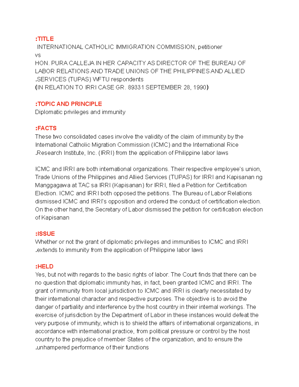 35 ICMC VS. Calleja - case digest - :TITLE INTERNATIONAL CATHOLIC ...