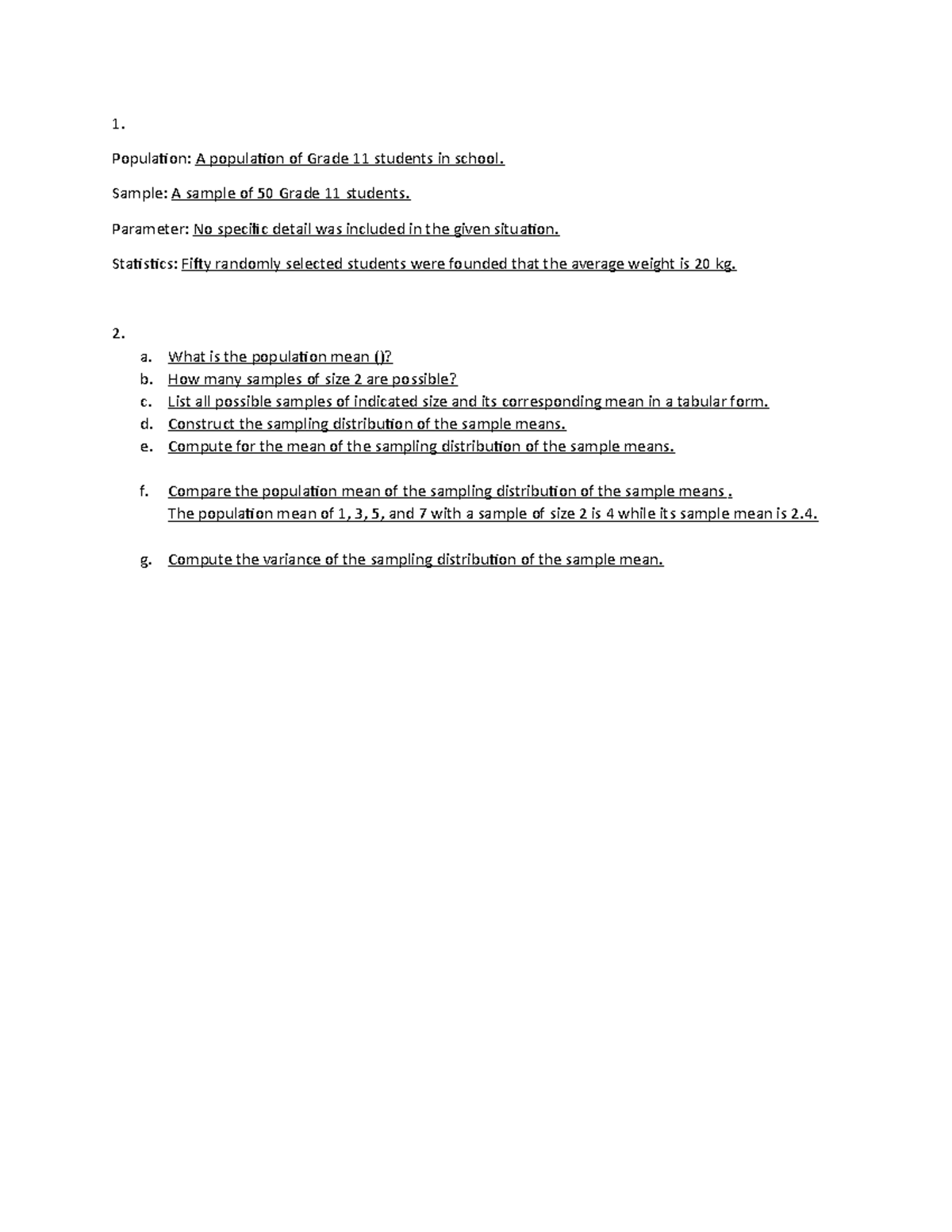 Math - Instructional Material - 1. Population: A population of Grade 11 ...