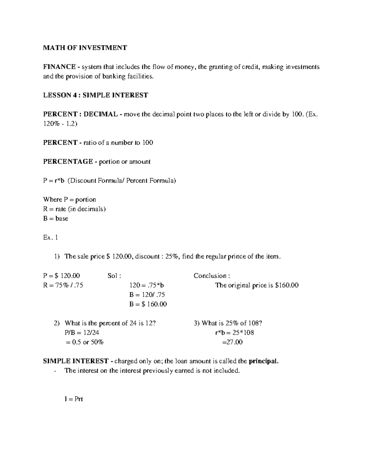 Business MATH Reviewer MATH OF INVESTMENT FINANCE System That