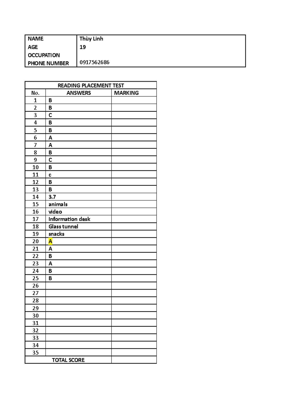 PRE Ielts Answer-sheet Listening - ielts cambridge - NAME AGE ...
