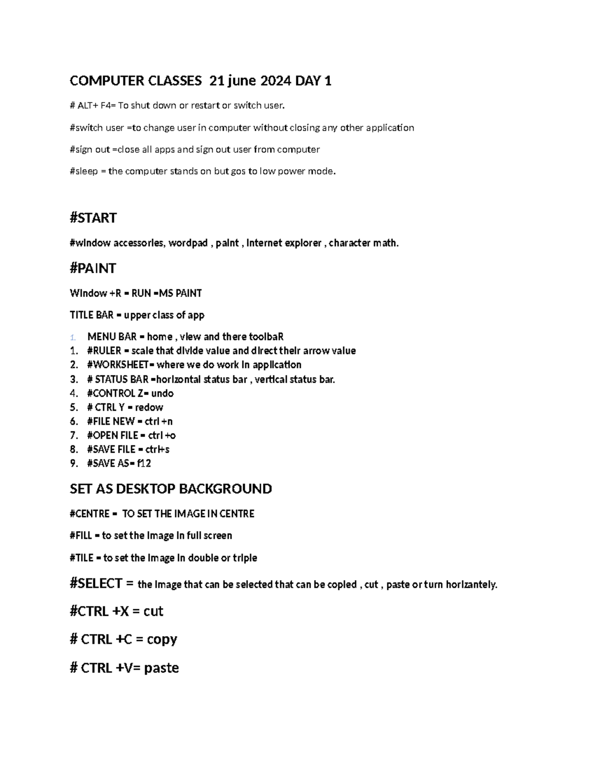 Computer Classes 21JUNE 2024 DAY 1 - COMPUTER CLASSES 21 june 2024 DAY ...
