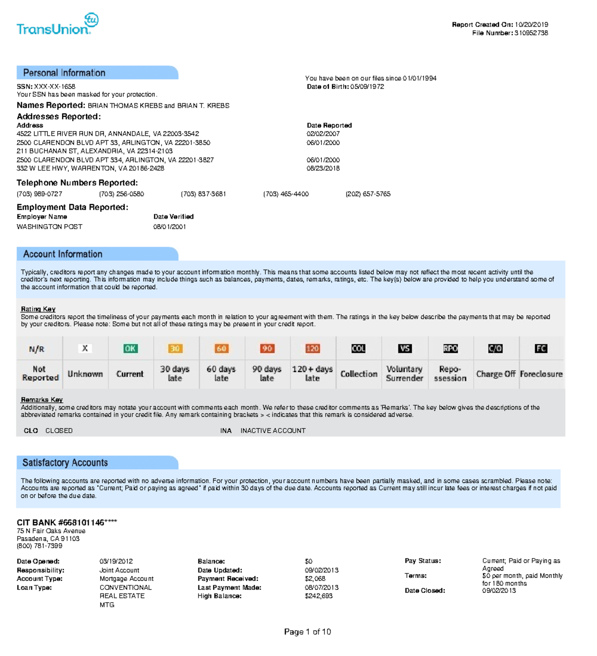Credit report - You have been on our files since 01/01/ SSN: XXX-XX ...