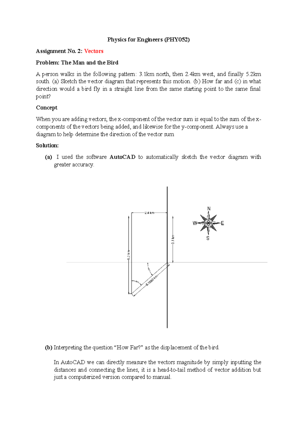Vectors, Problem: The Man and the Bird - Physics for Engineers (PHY052 ...